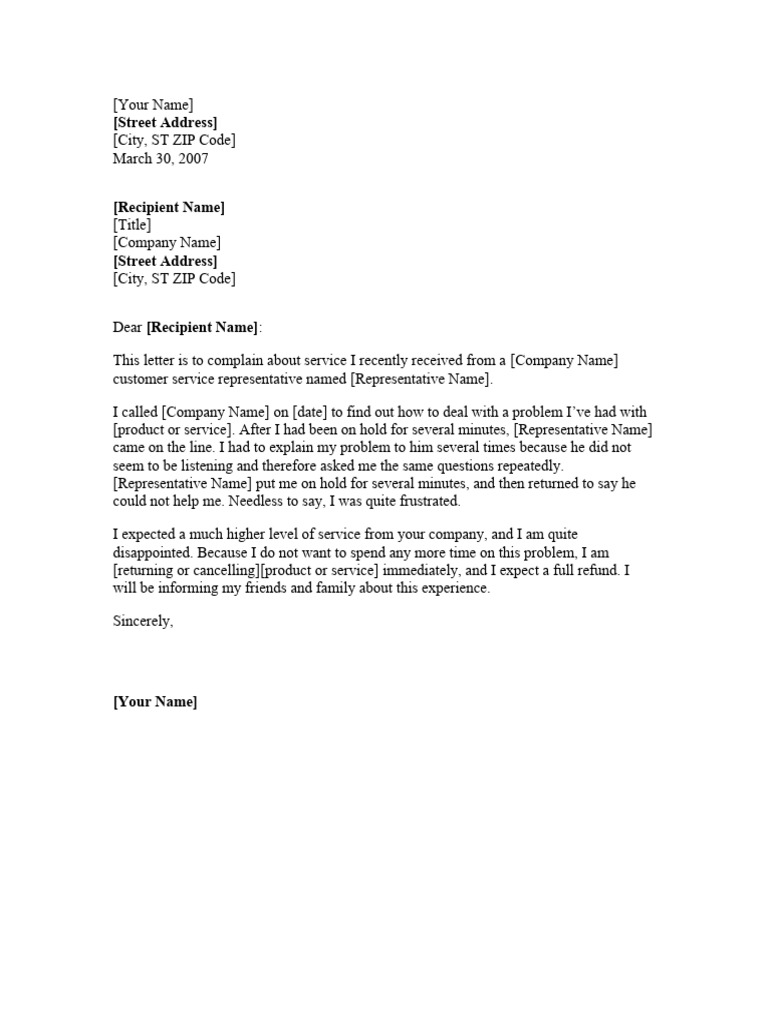 Complaint Letter for Poor Service | PDF | Business