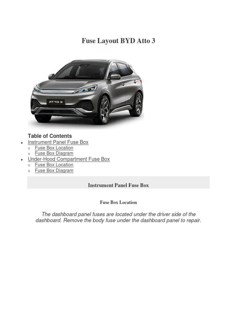 Fuse Layout BYD Atto 3 | PDF | Car | Motor Vehicle