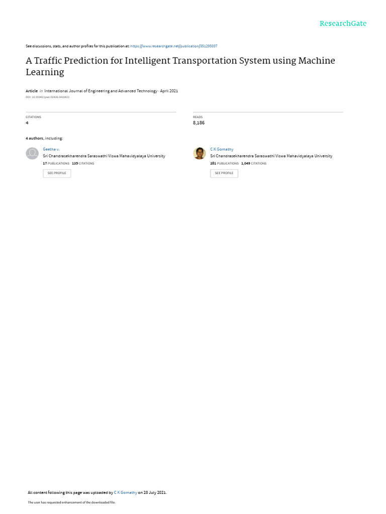 A Traffic Prediction For Intelligent Transportatio-1 | PDF | Traffic ...