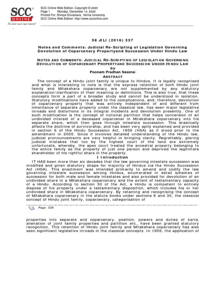 Legislation of Devolution of Coparcenery | PDF | Intestacy | Inheritance