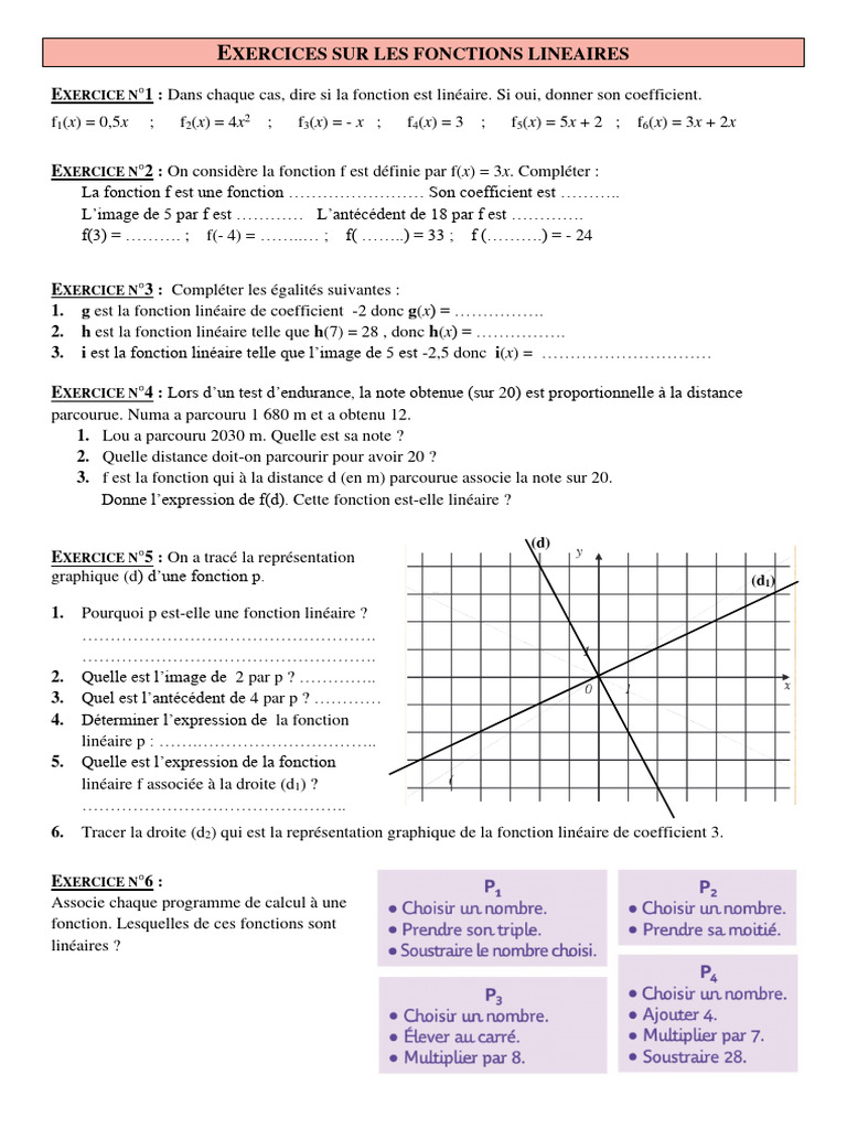 Exercices sur Fonctions Linéaires | PDF | Ordinateurs | Technologie et ingénierie