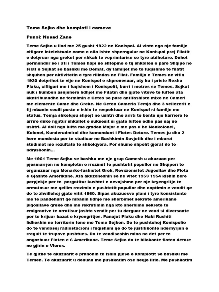 Teme Sejko Histori | PDF