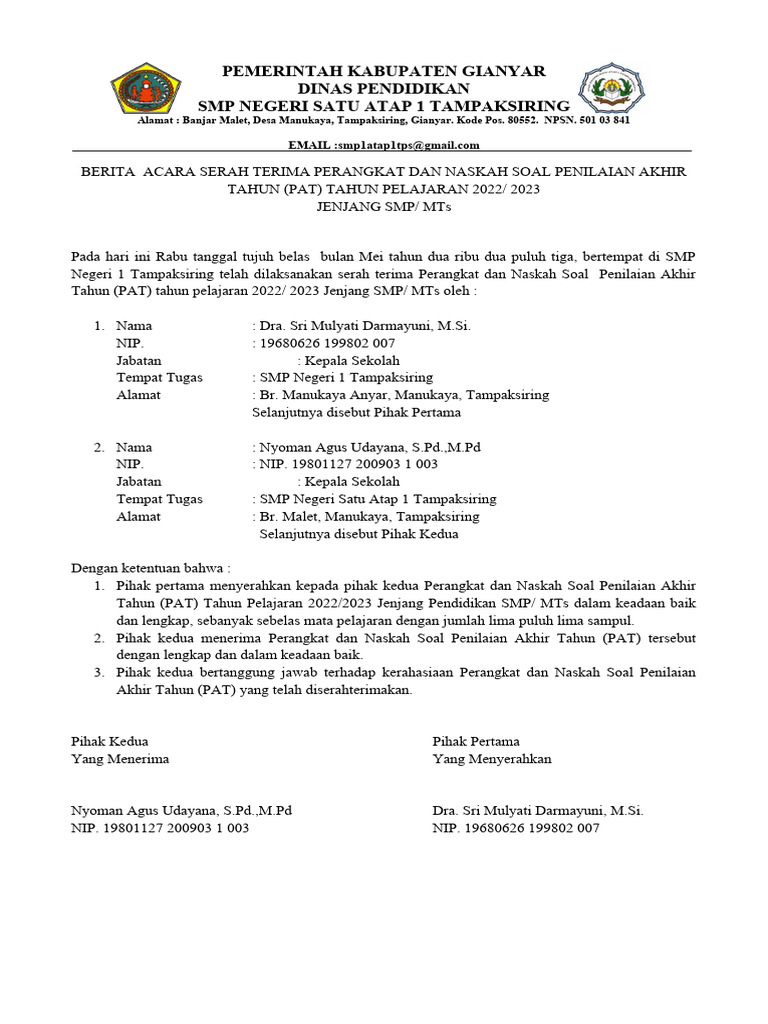 BERITA ACARA Dan DAFTAR NILAI | PDF