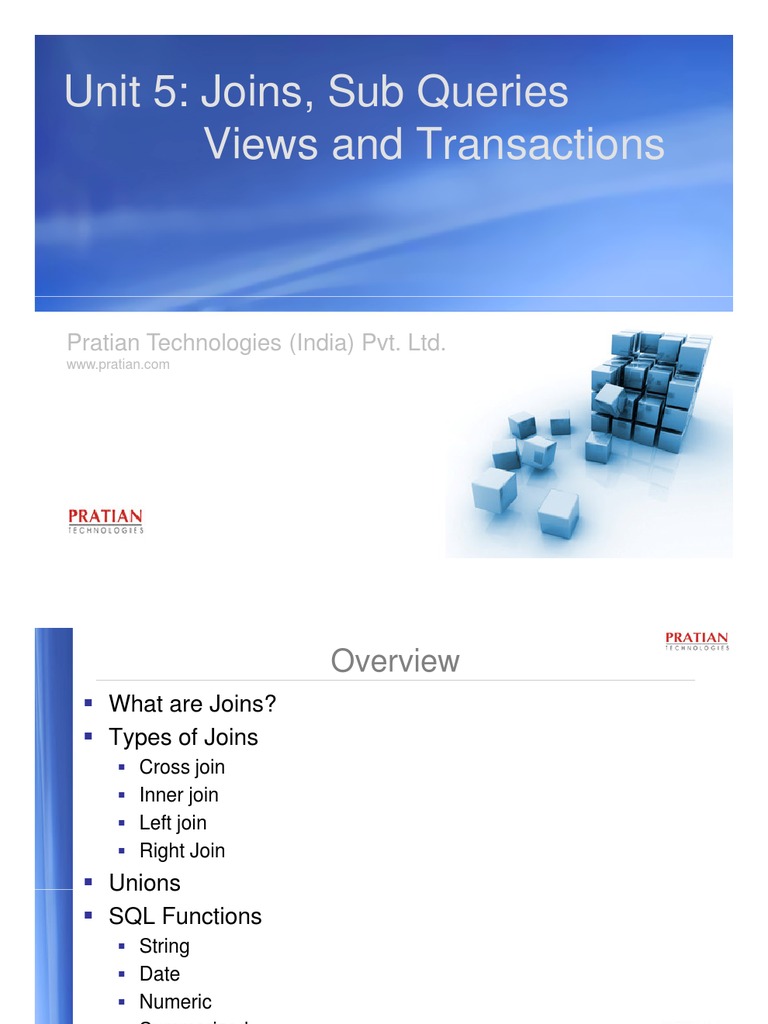 Unit5 Joins SubQ Views Tran | PDF | Database Transaction | Sql