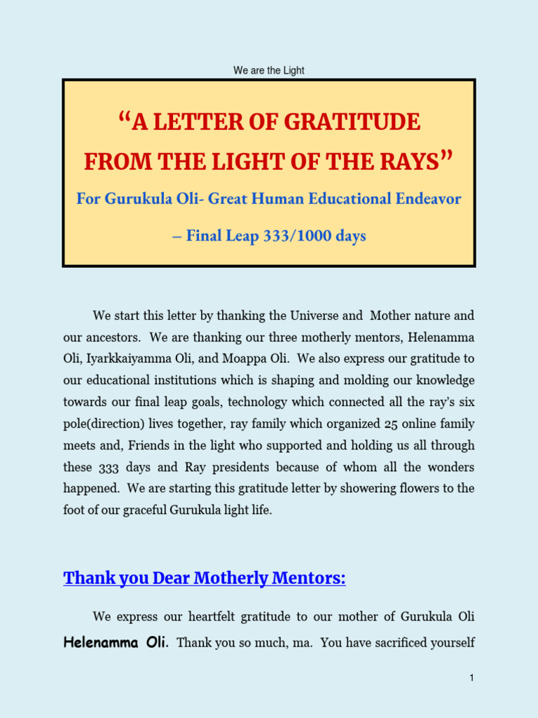 Ray Letter of Gratitude | Download Free PDF | Gratitude