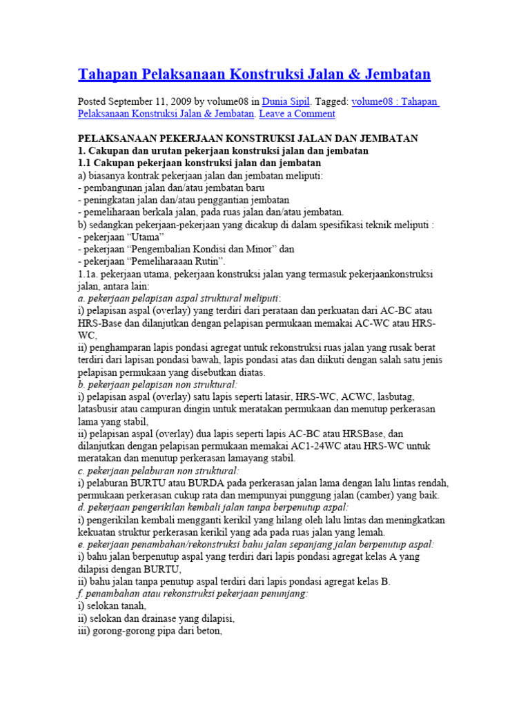 Tahapan Pelaksanaan Konstruksi Jalan Pdf