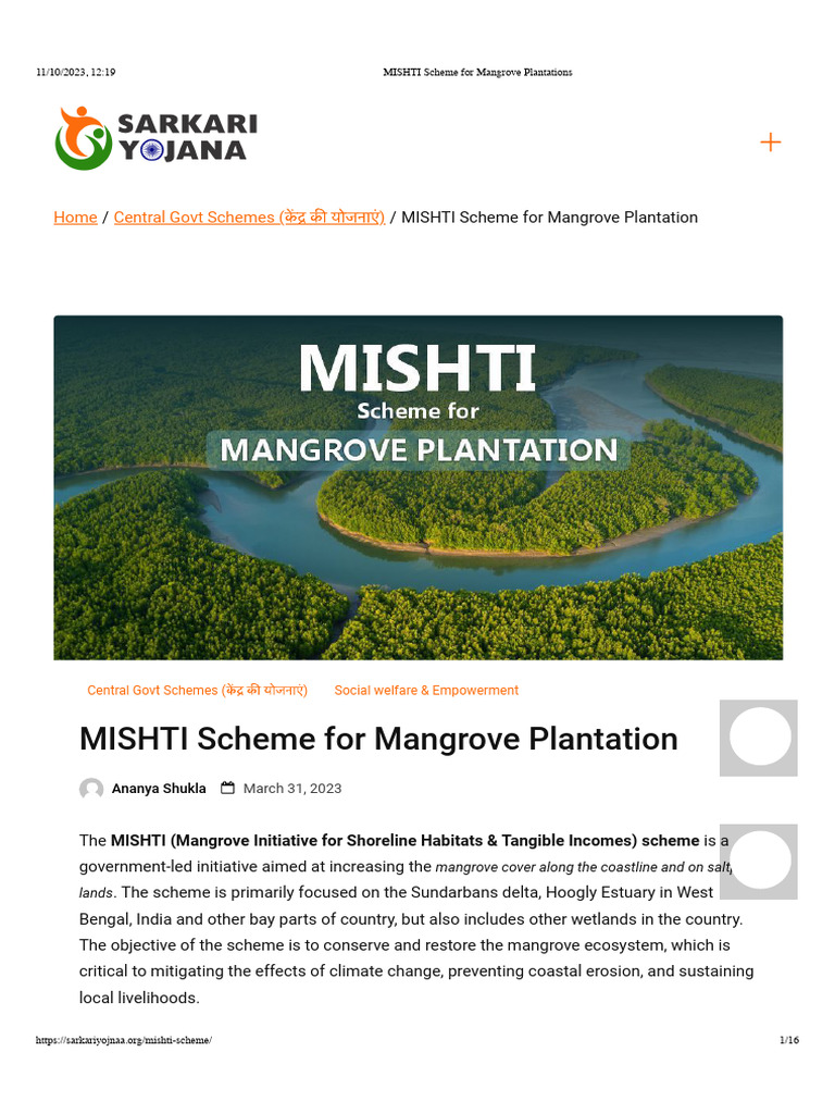 MISHTI Scheme For Mangrove Plantations | Download Free PDF | Mangrove ...