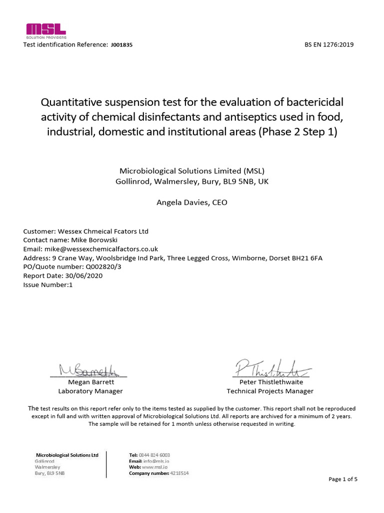 Bactericidal Test Report | PDF | Disinfectant | Bacteria