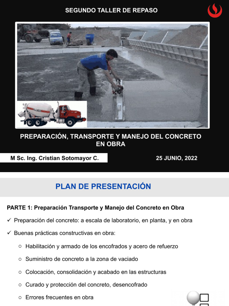2do Taller de Repaso Tecno-Preparación-Transporte Uso Concreto-P1 | PDF | Hormigón | Cemento