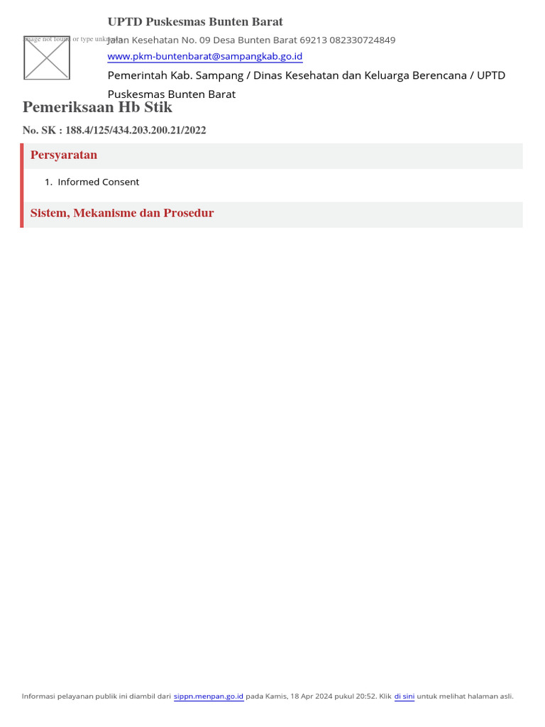 Unduh Standar Pelayanan - Pemeriksaan HB Stik | PDF
