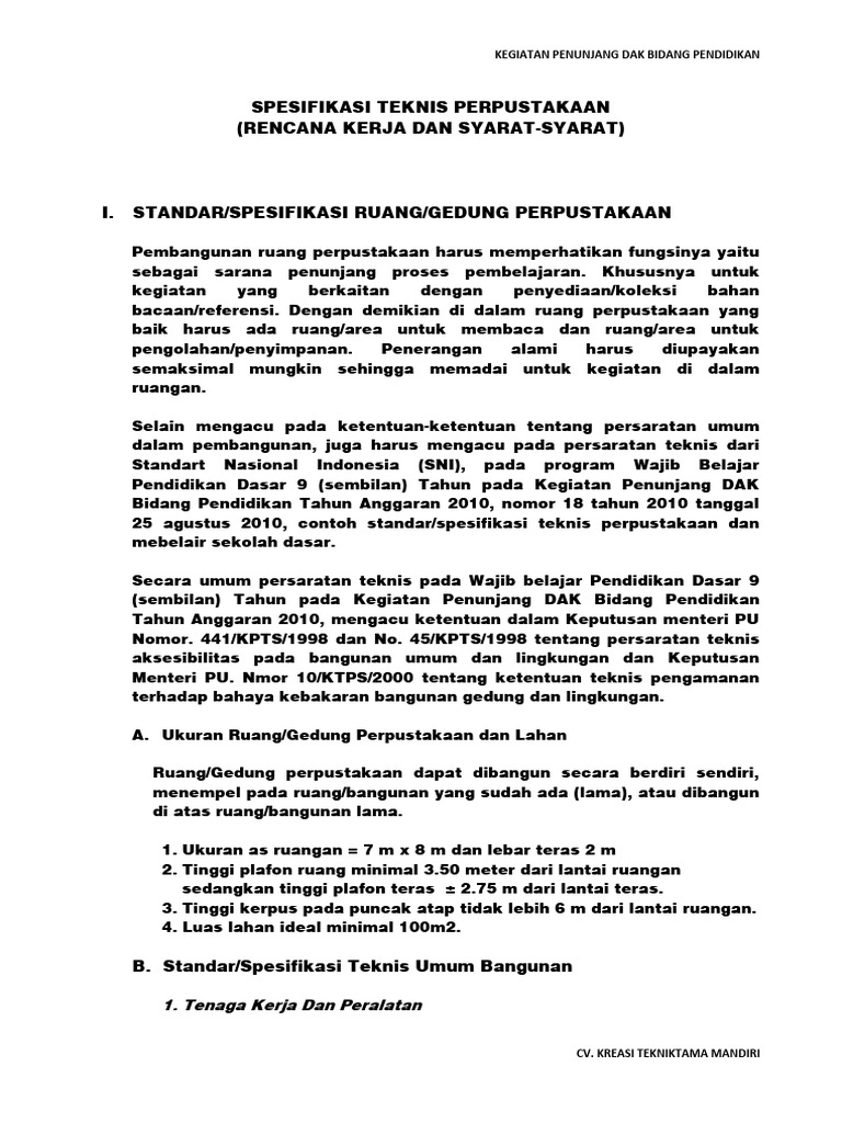 RKS Perpus SD Wilayah II | PDF | Seni | Teknologi & Rekayasa