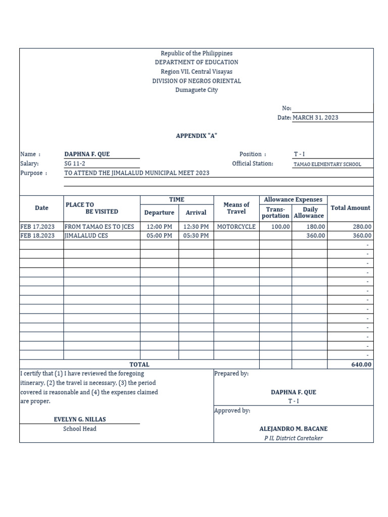 Appendix A Travel Blank Form 1 | PDF