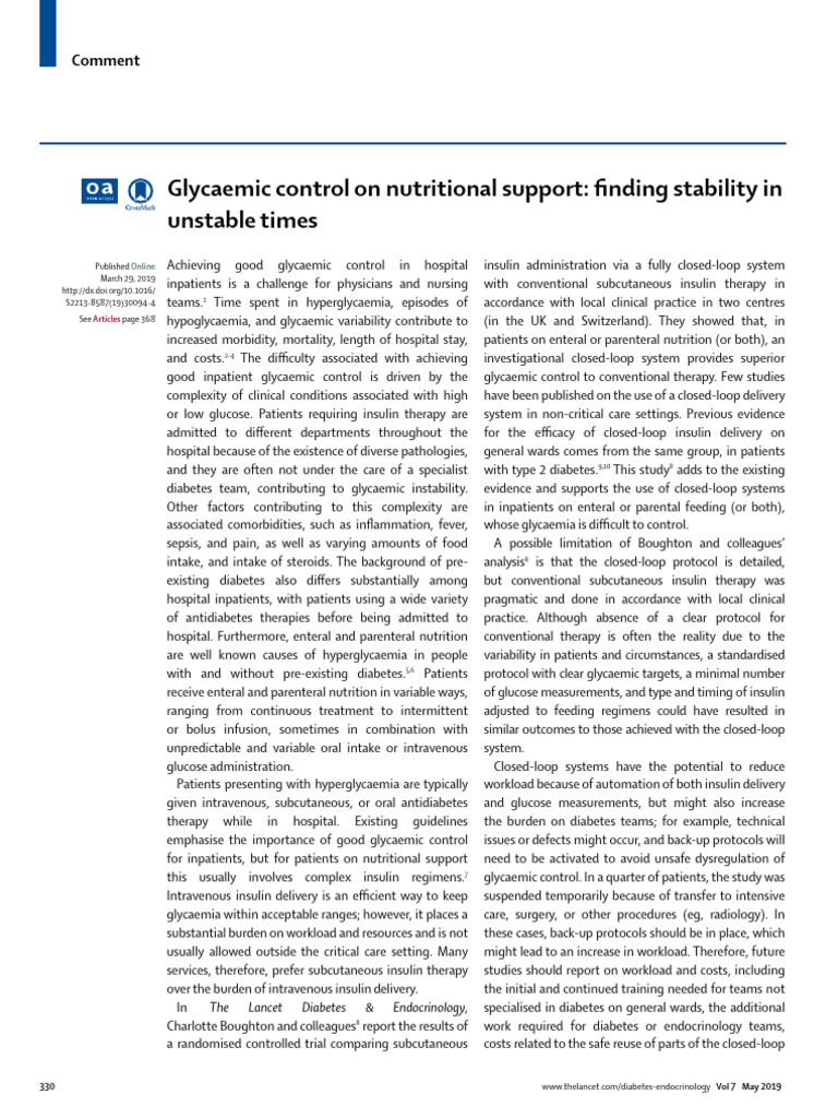Glycaemic Control On Nutritional Support Finding | PDF | Diabetes ...