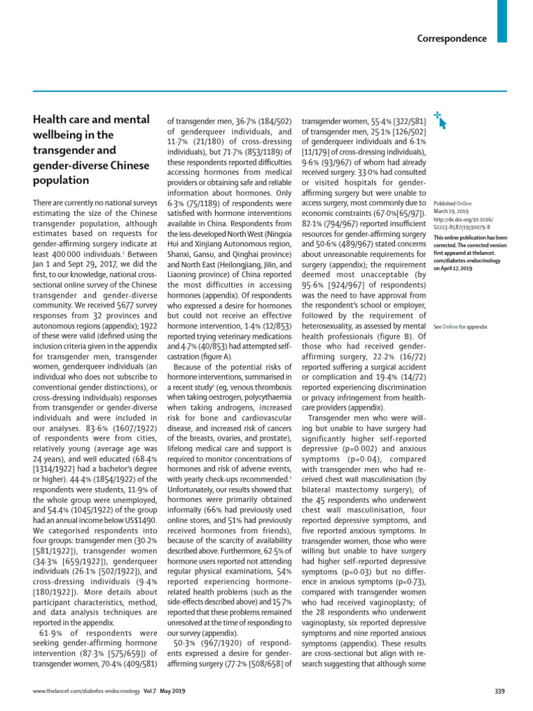 Health Care and Mental Wellbeing in The Transgende | PDF | Transgender | LGBTQIA+ Studies