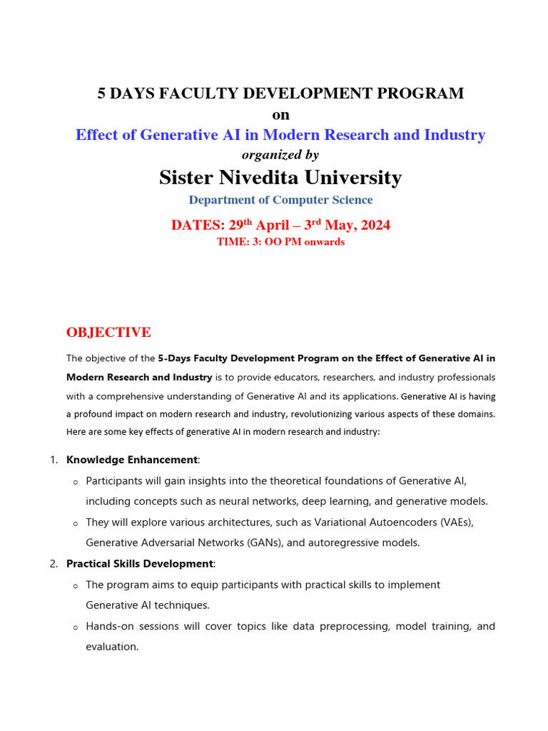 5 DAYS FACULTY DEVELOPMENT PROGRAM April 2024 | PDF | Artificial Intelligence | Intelligence (AI ...