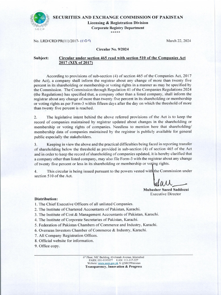 2024 Secp Circular No 09 Of 2024 Pdf