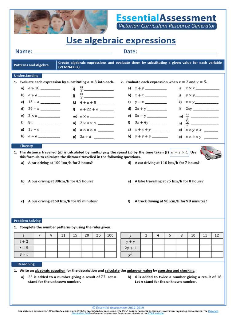 Algebraic Substitution Worksheet | PDF | Mathematical Objects | Applied ...