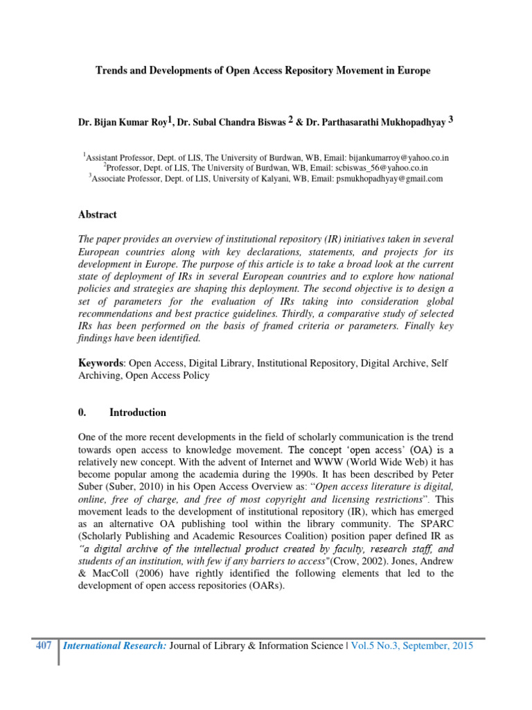 Trends and Developments of Open Access R | PDF | Open Access ...