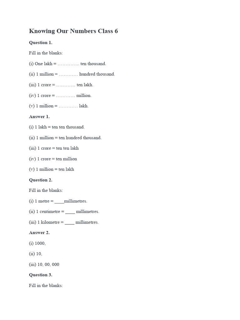 Class 6 Math Exercises | PDF | Natural Number | Numbers