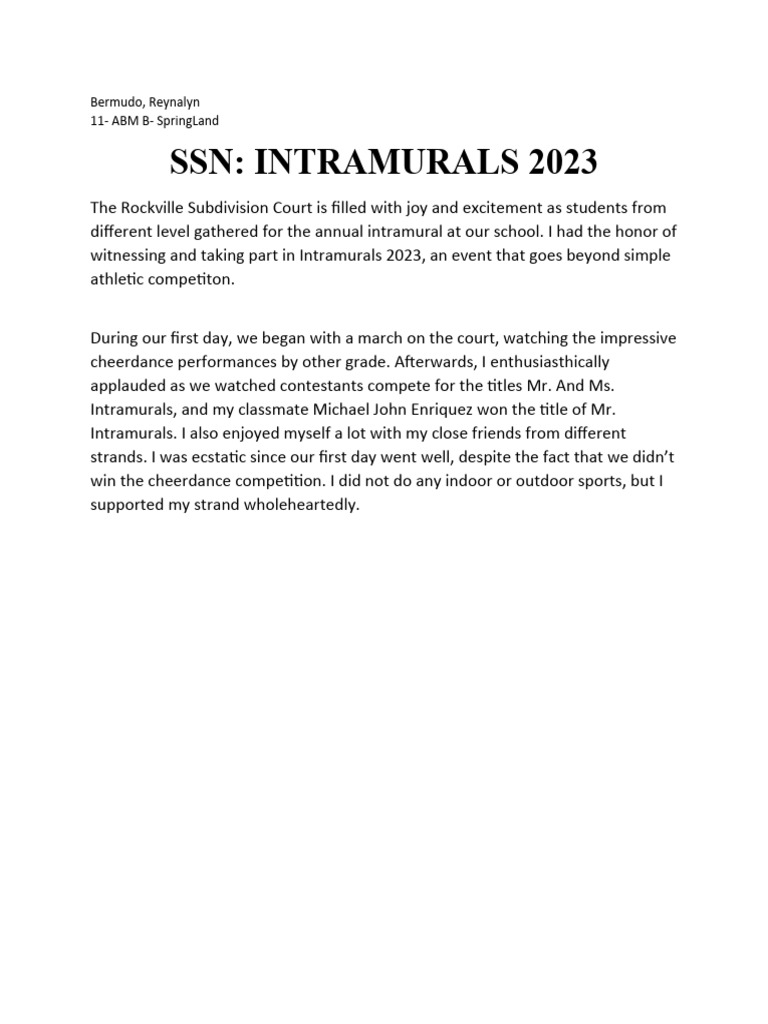 Intramurals 2023 Highlights & Experiences | PDF