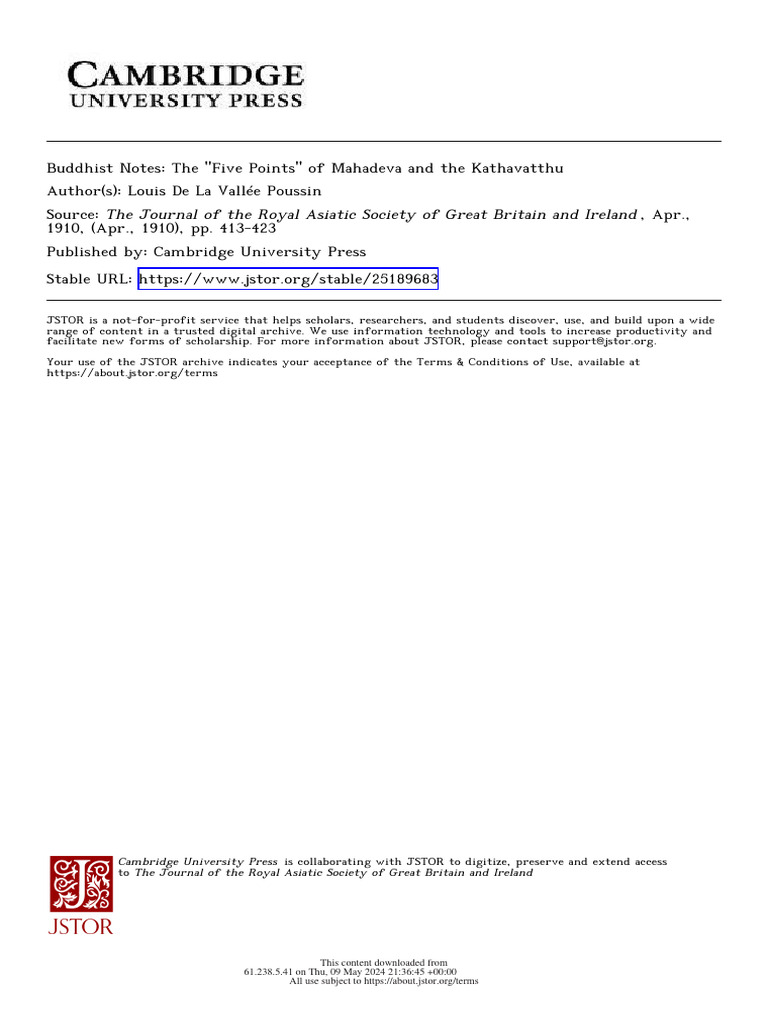 Buddhist Notes The Five Points of Mahadeva and The Kathavatthu | PDF ...