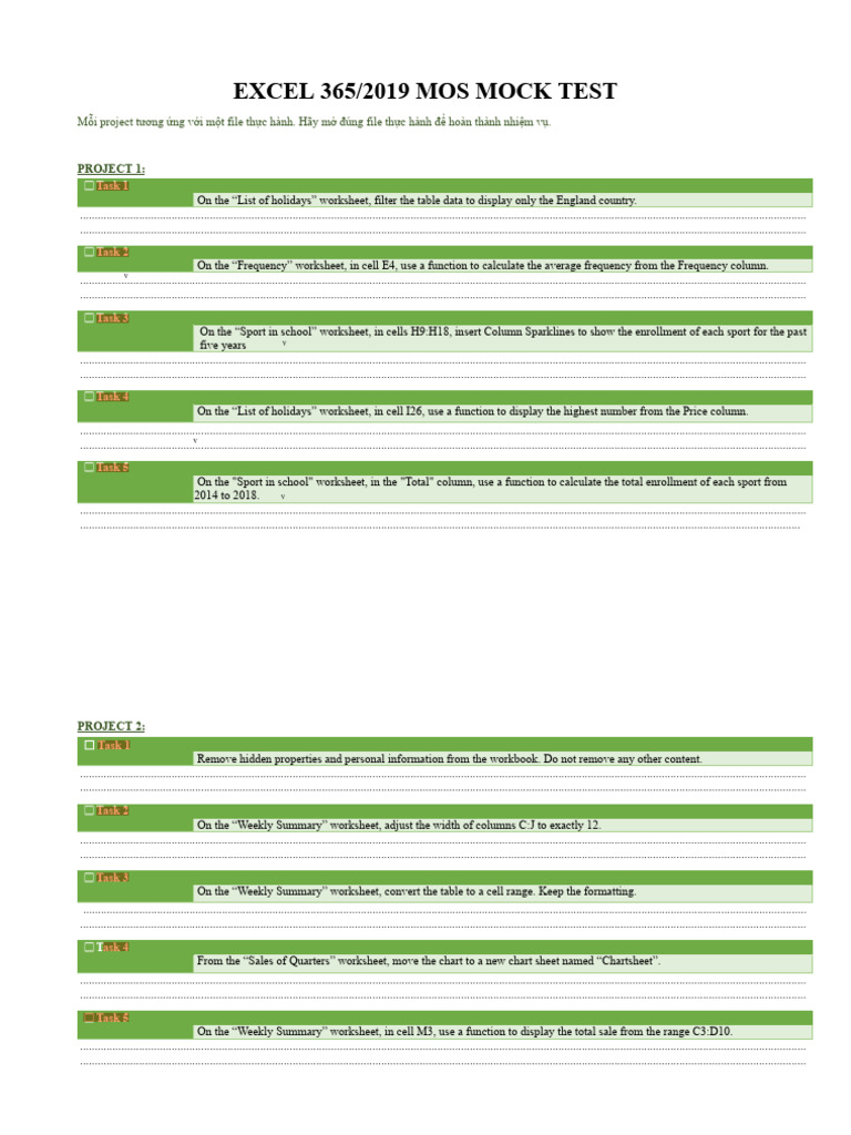 MOS Excel 2019 Mock Test Guide | PDF | Microsoft Excel | Worksheet