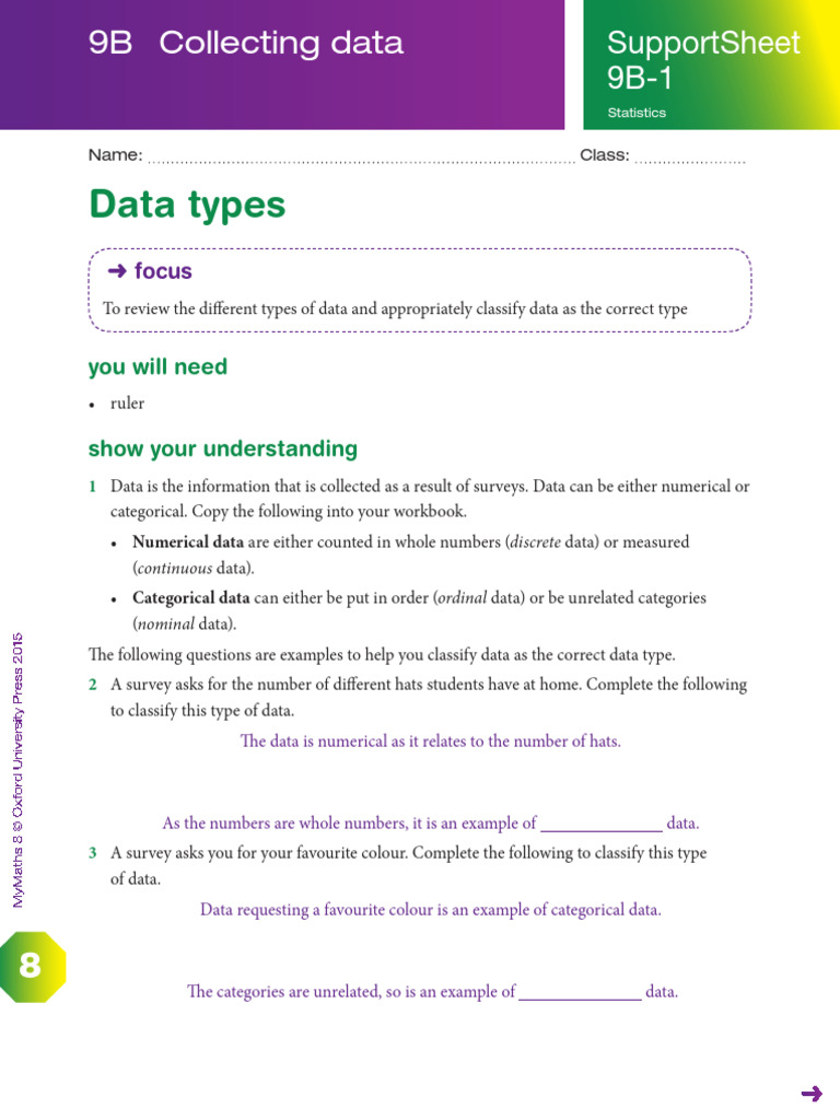 Collecting Data - Data Types (Mild) | PDF | Level Of Measurement | Categorical Variable