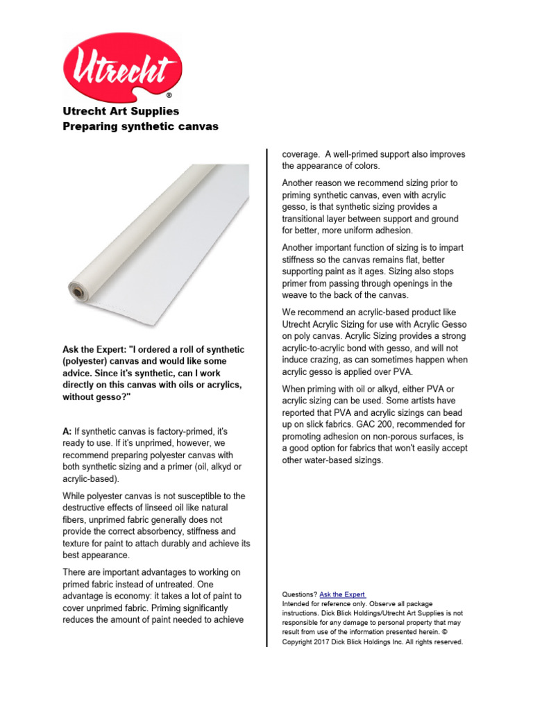 Utrecht Art Supplies Preparing Synthetic Canvas | PDF | Acrylic Paint ...