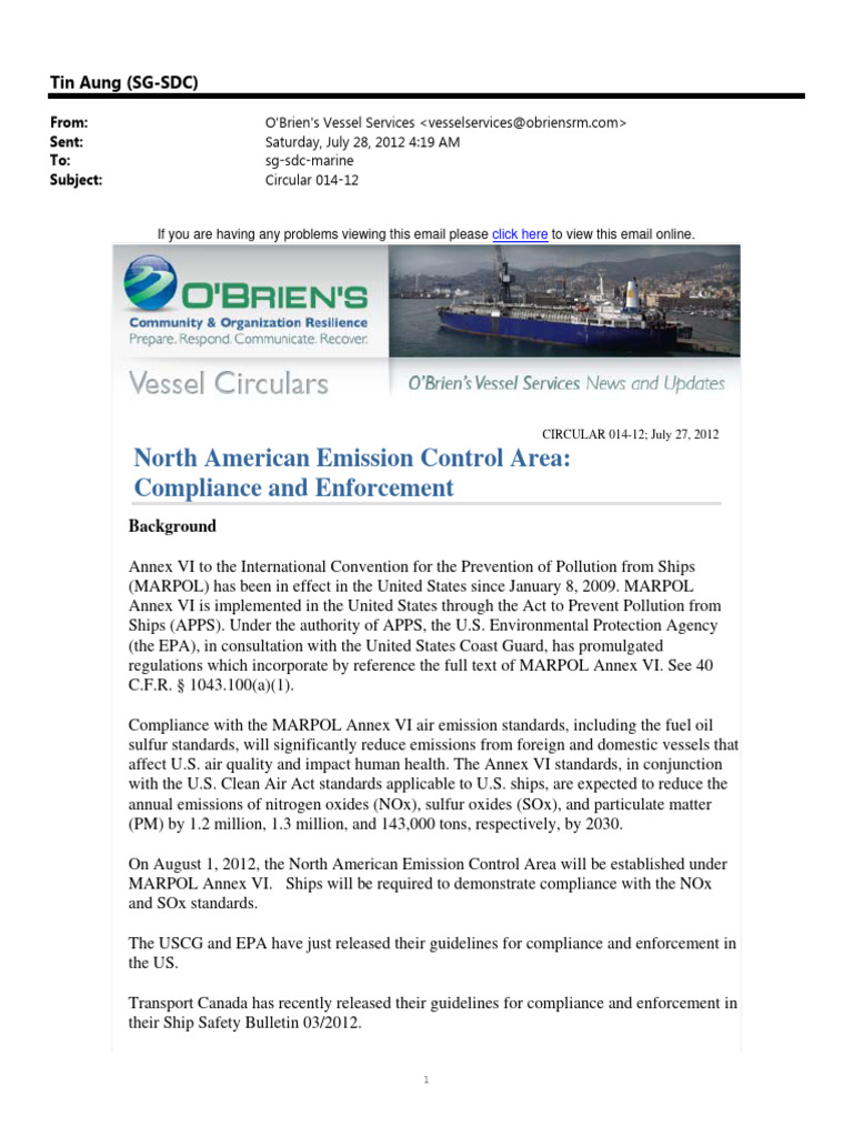 30.07.12 North American Emission Control Area Compliance & Enforcemen | PDF | Air Pollution ...