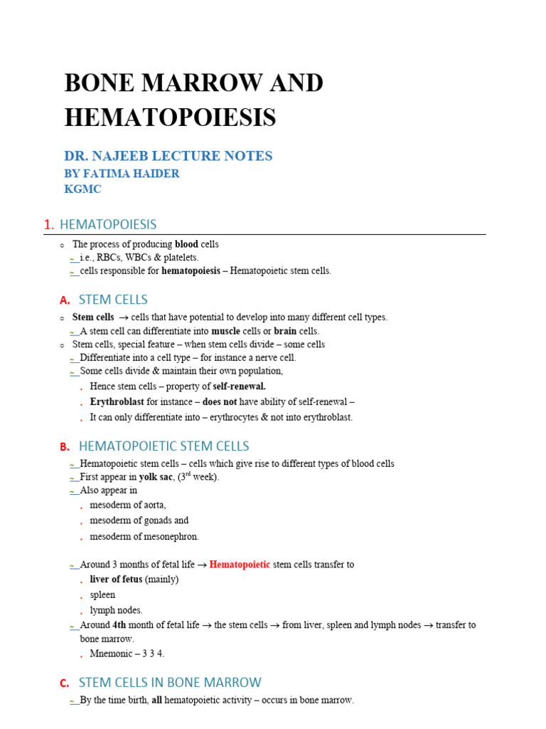 01 - Bone Marrow & Hematopoiesis - DR Najeeb Hematology | PDF ...