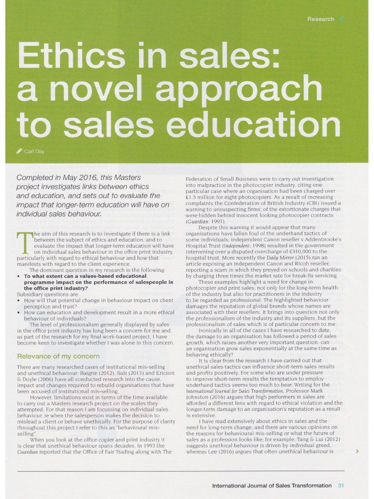 Ethics in Sales | PDF