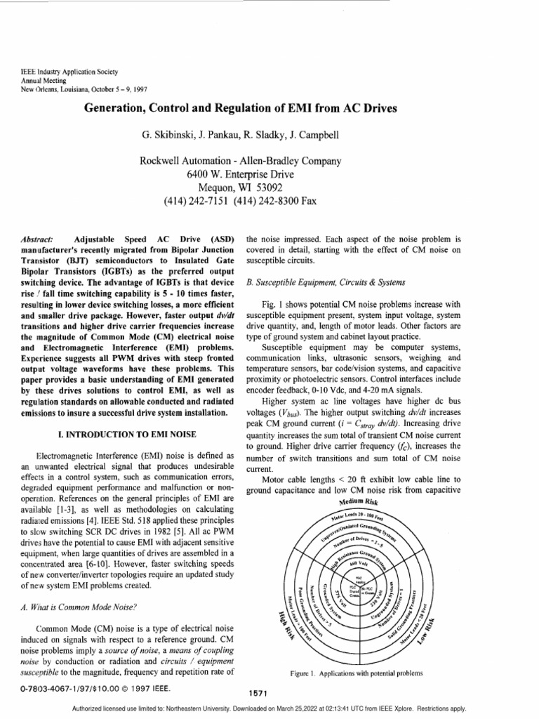 Generation Control and Regulation of EMI From AC Drives | PDF ...