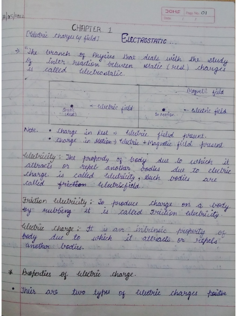 Class 12 Physics Chapter 1 (ELECTROSTATICS) | PDF