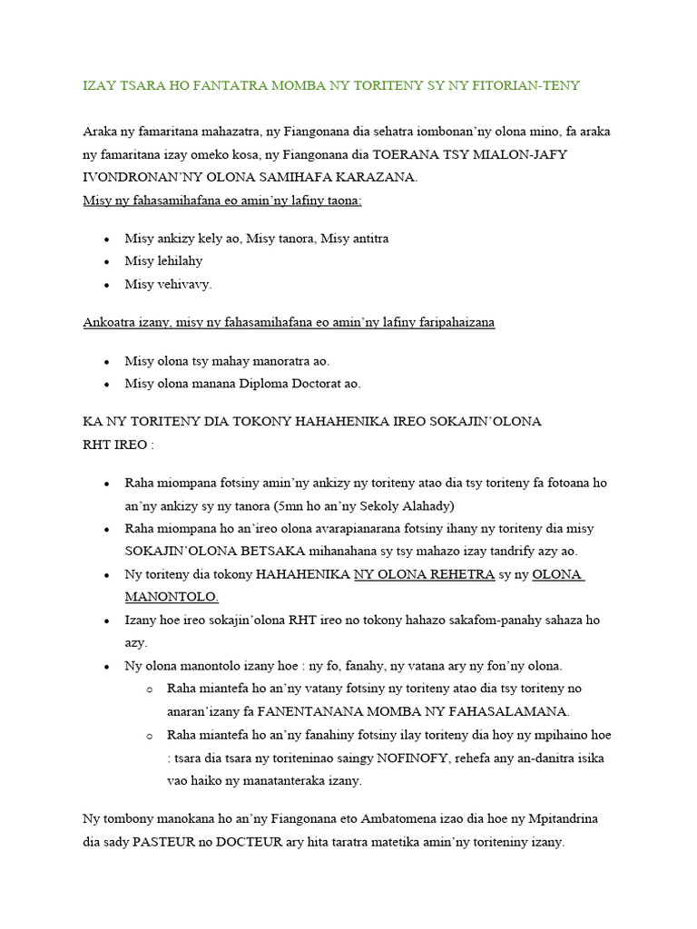 Izay Tsara Ho Fantatra Momba Ny Toriteny Sy Ny Fitorian | PDF
