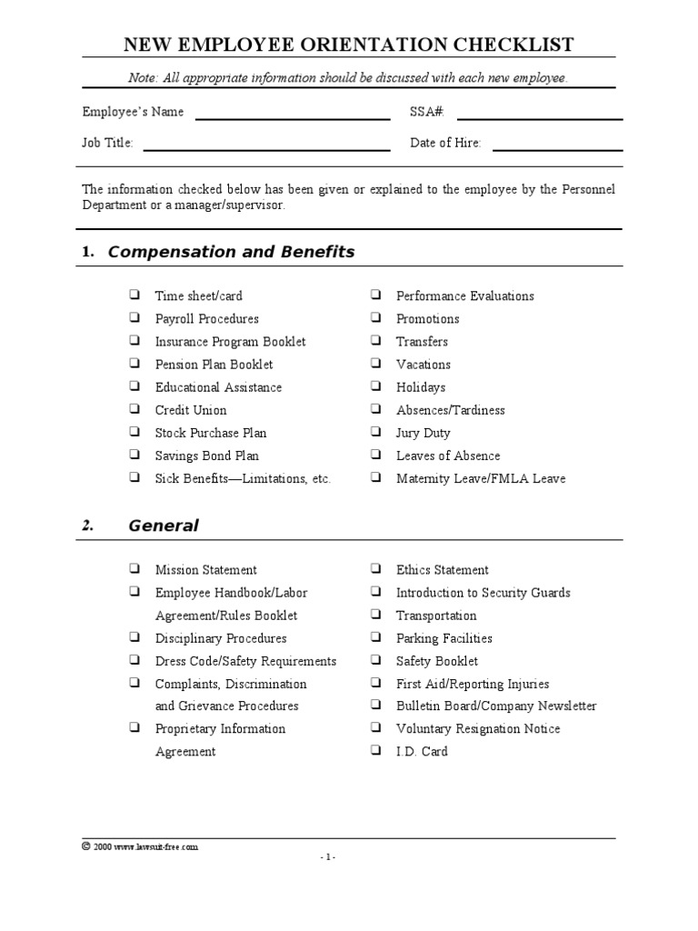 New Employee Orientation Checklist | PDF | Labor | Employment