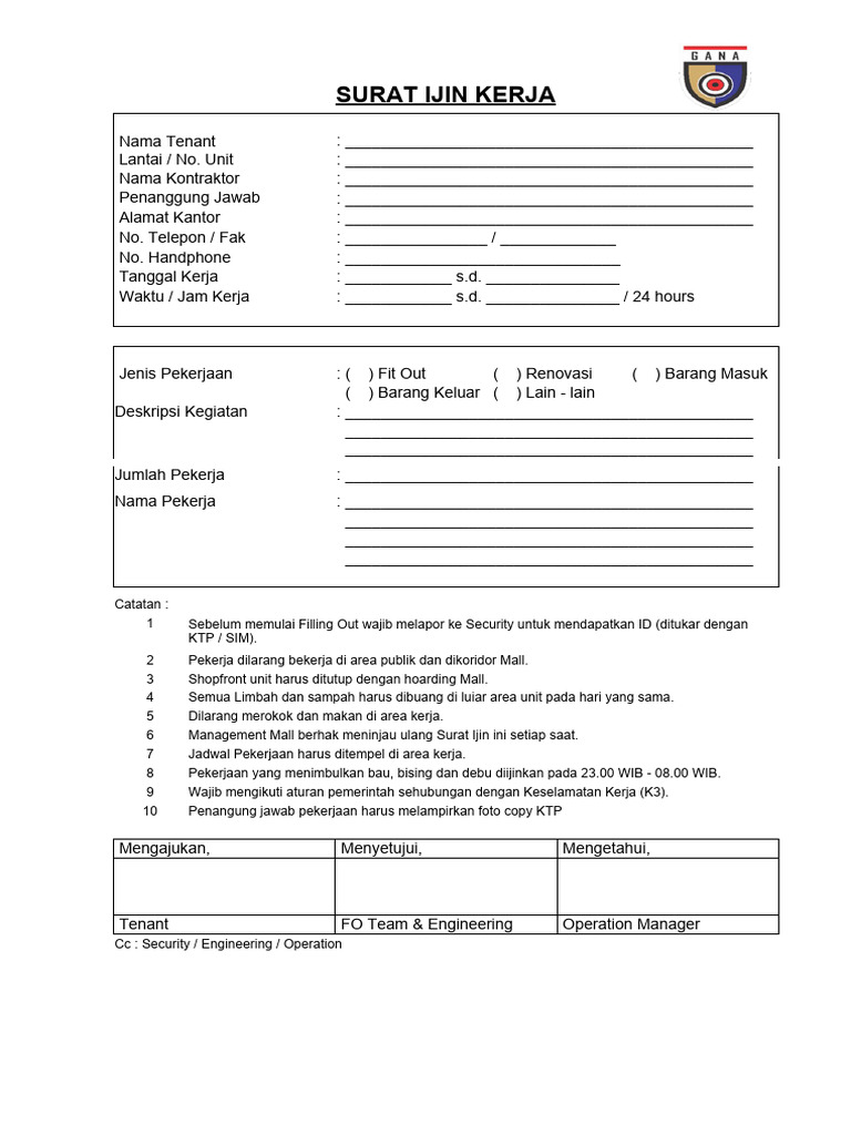 Form Surat Ijin Kerja | PDF