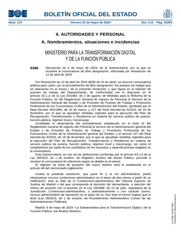 Boe A 2024 9398 | PDF | Gobierno | Esfera pública