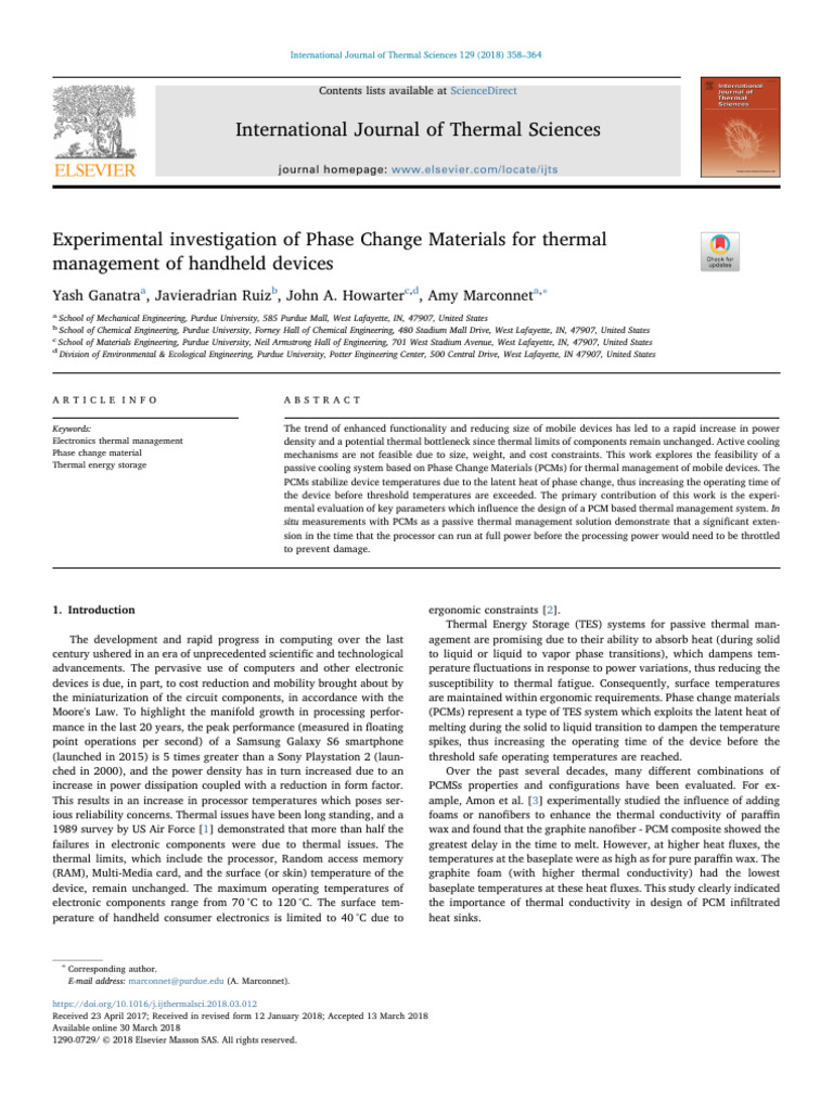 Experimental Investigation of Phase Change Materials For Thermal ...