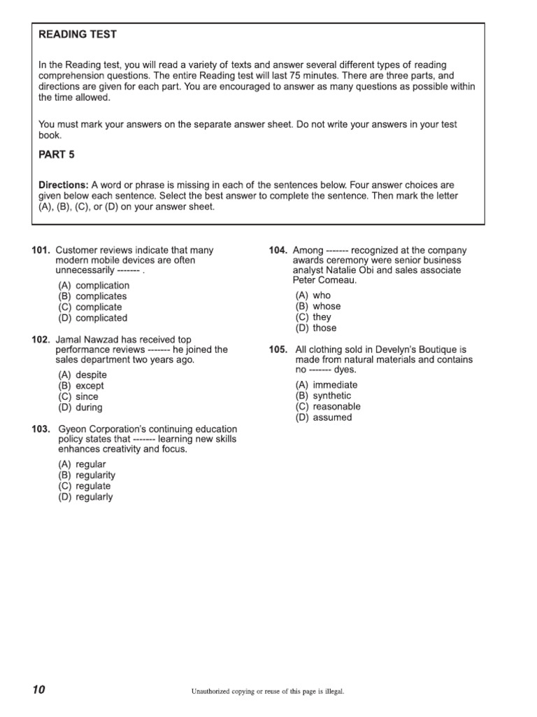 Toeic Sample Test | PDF