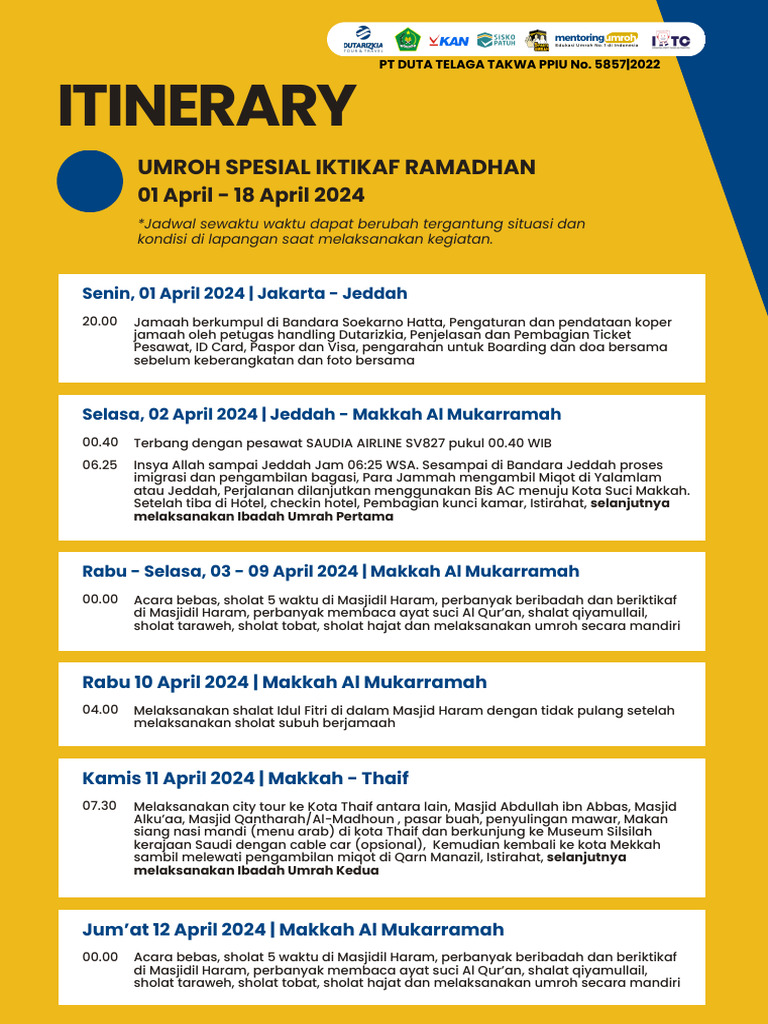 Itinerary Umroh Iktikaf | PDF | Perjalanan