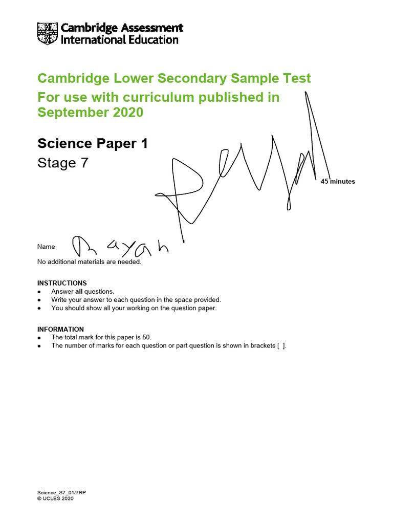 Science Stage 7 Sample Paper 1 - tcm143-595699 | PDF | Tide | Mixture