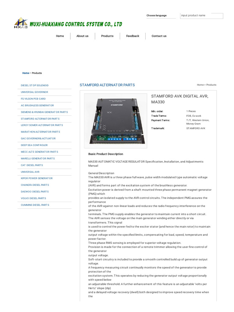 STAMFORD AVK DIGITAL AVR, MA330-Wuxi Huaxiang Control Co.,Ltd | PDF | Electric Generator ...