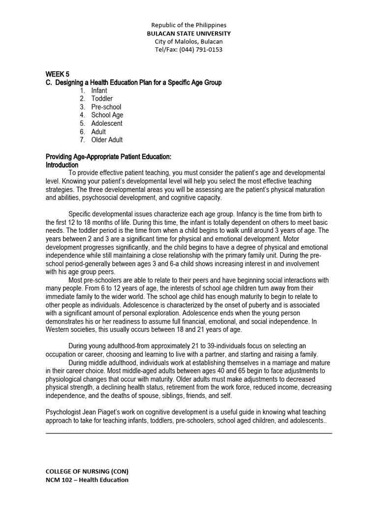 Designing A Health Education Plan For A Specific Age Group | PDF | Adolescence | Nursing
