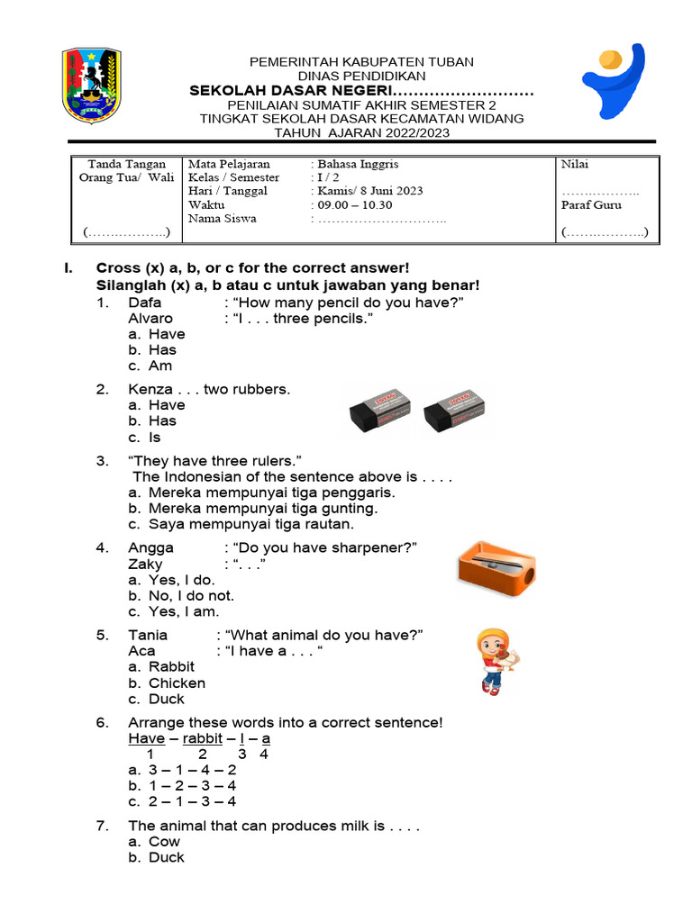 Soal Bahasa Inggris Kelas 1: Buah dan Keluarga | PDF | Fruit | Edible ...