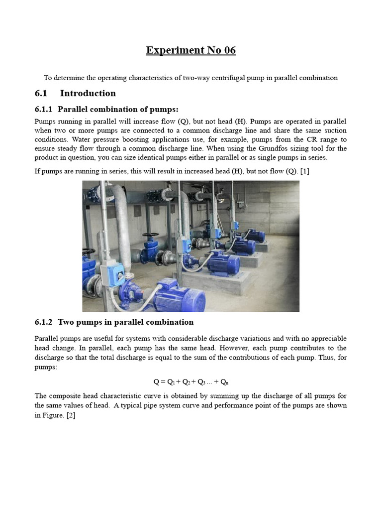 Experiment No 06: 6.1.1 Parallel Combination of Pumps | Download Free PDF | Pump | Flow Measurement