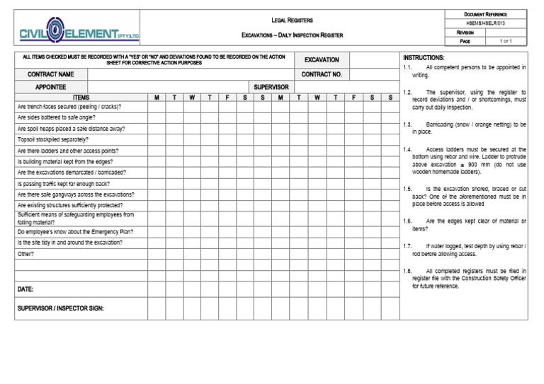 Register For Excavation Inspection | PDF