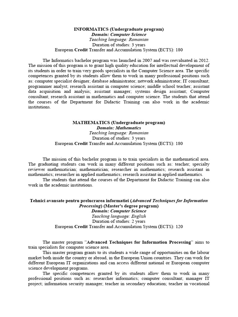 Computer Science & Math Programs Romania | PDF | Computer Science ...