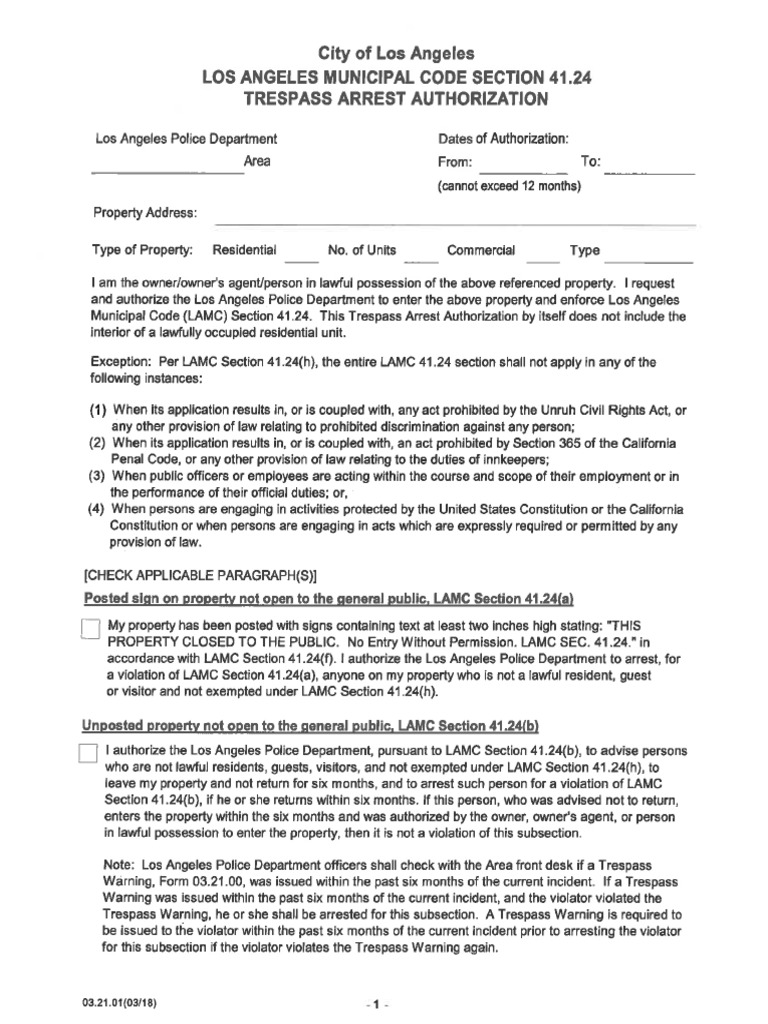 Tresspass Arrest Authorization | PDF