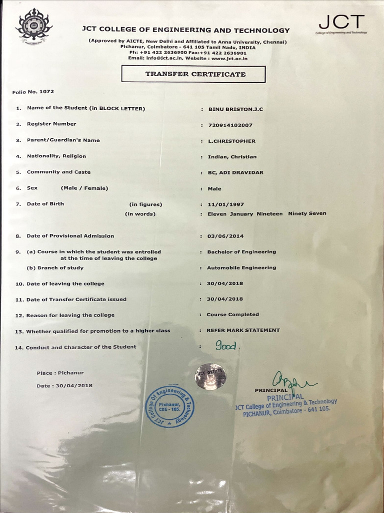 JCT - College TC | PDF