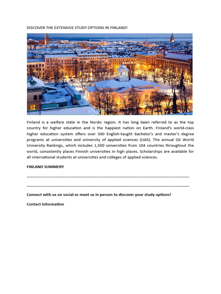 Discover The Extensive Study Options in Finland | PDF